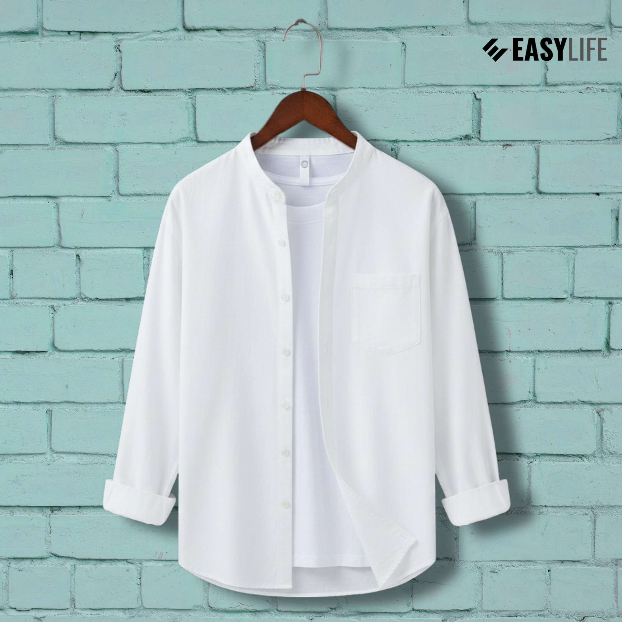 Band Collar Full Sleeve Shirt - White – Eraman